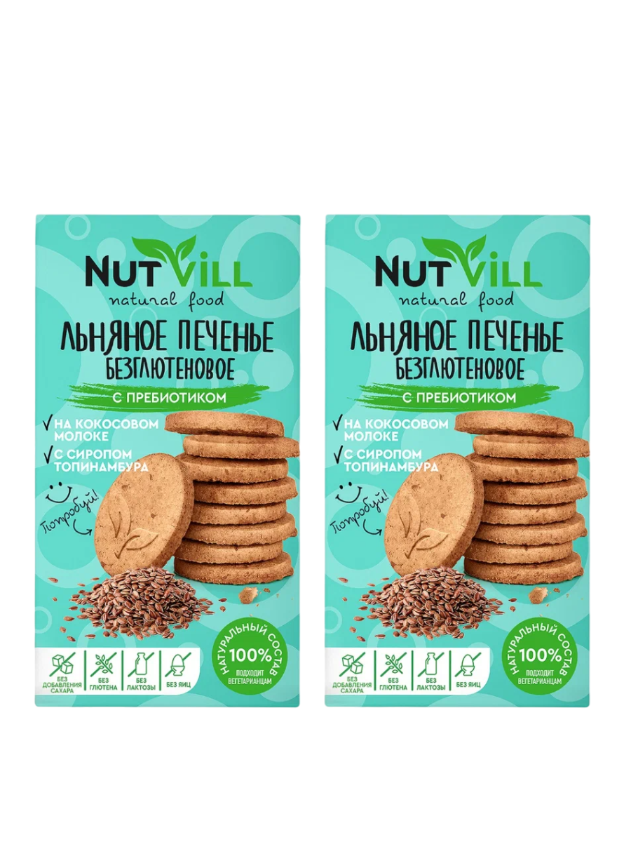 Печенье "Льняное" с пребиотиками без сахара и без глютена Nutvill, 85 гр (2 шт. в наборе)