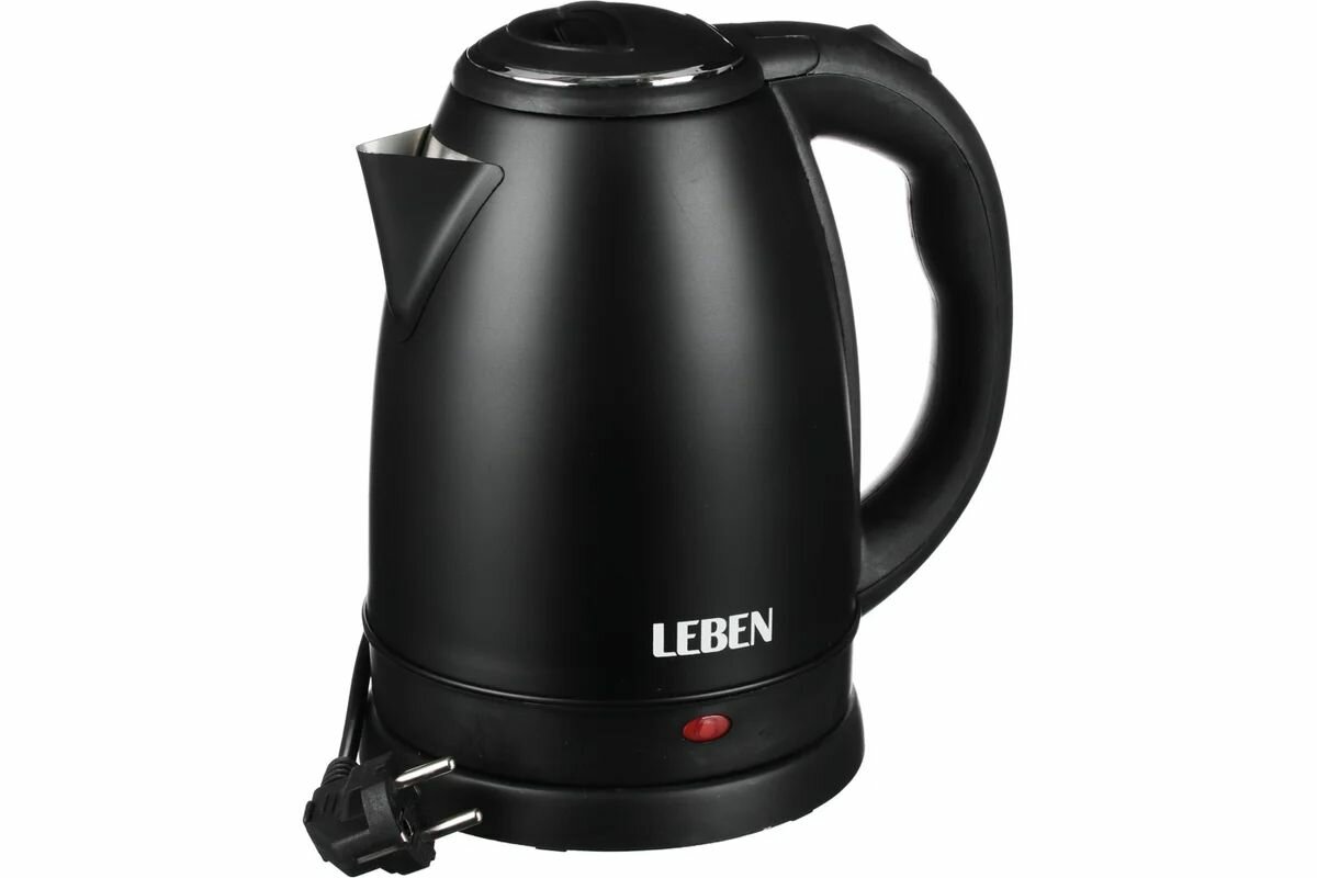 Электрический чайник LEBEN 1.8 л, 1800 Вт, скрытый нагревательный элемент, нержавеющая сталь, черный 291-026