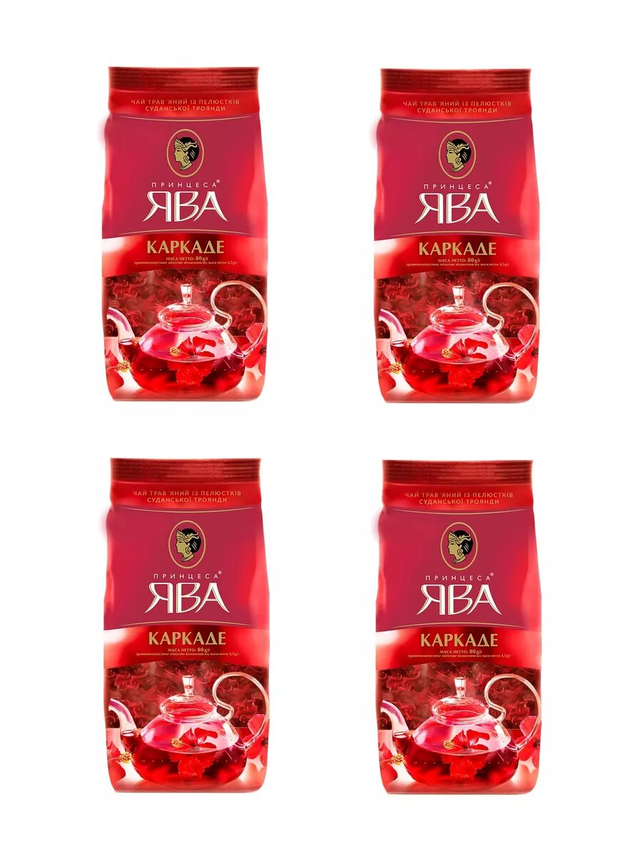 Чай листовой Принцесса Ява Каркадэ 4шт по 80 грамм , натуральный