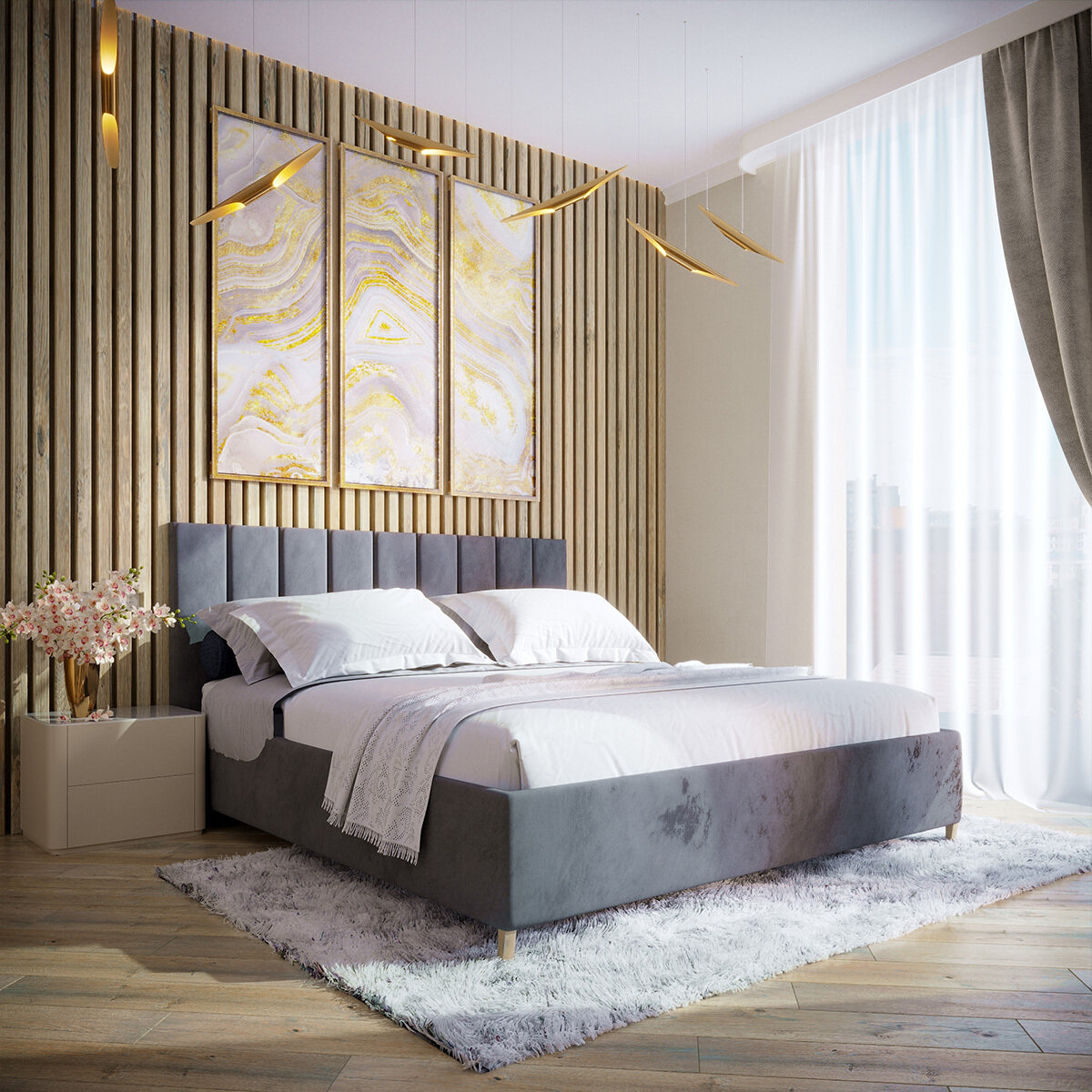 Мягкая кровать с настилом NS Line темно-серый велюр, 160х186, без ножек