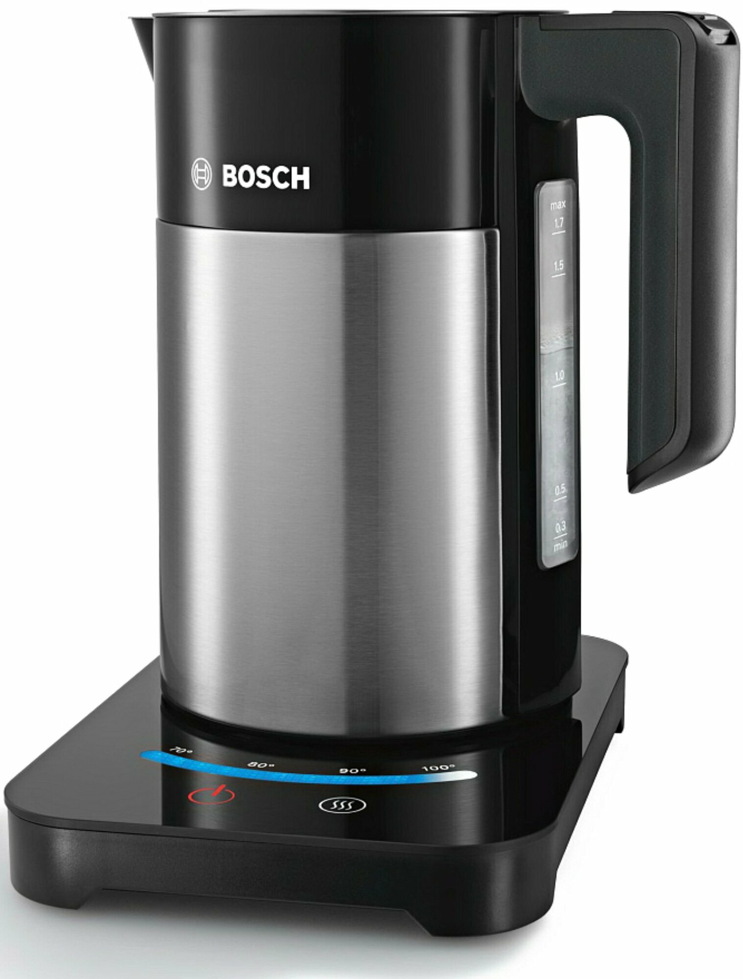 Чайник Bosch TWK7203: 1.7 л, 2200 Вт, нерж. сталь, KeepWarm, защита от перегрева