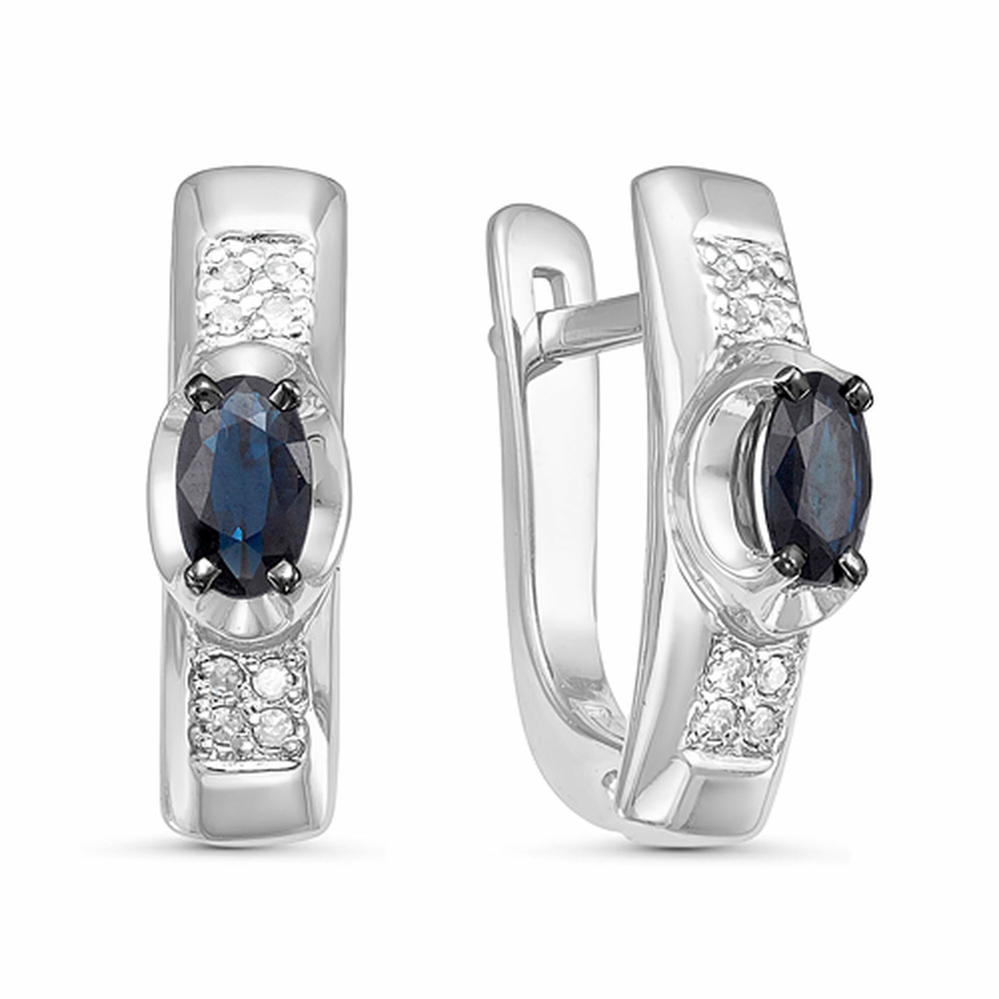 Серьги, белое золото, 585 проба, бриллиант, сапфир