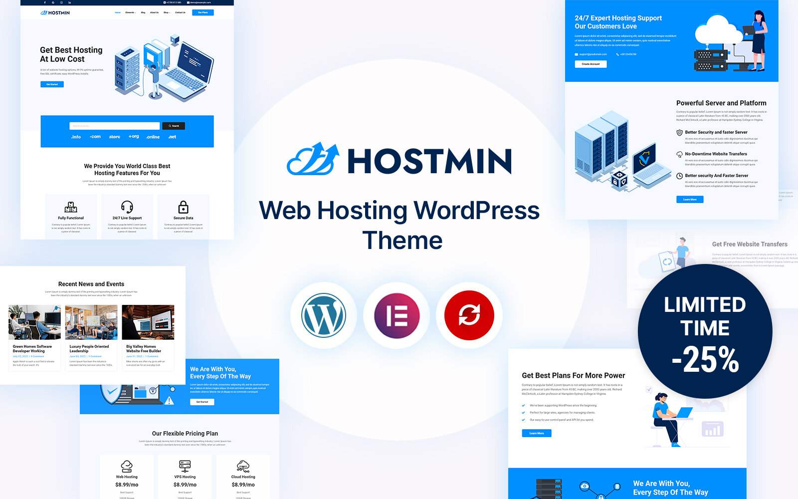 Подарочный сертификат на Шаблон для сайта Вордпресс с демоконтентом Hostmin - Multipurpose Web Hosting WordPress Theme