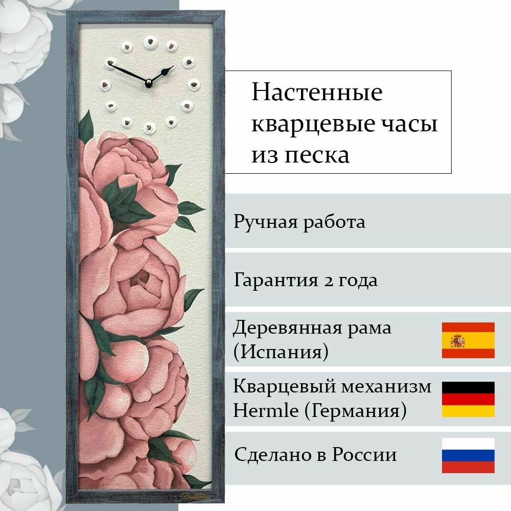 Настенная картина интерьерная для дома с часами, багет Индиго. Династия 03-502 Пионы