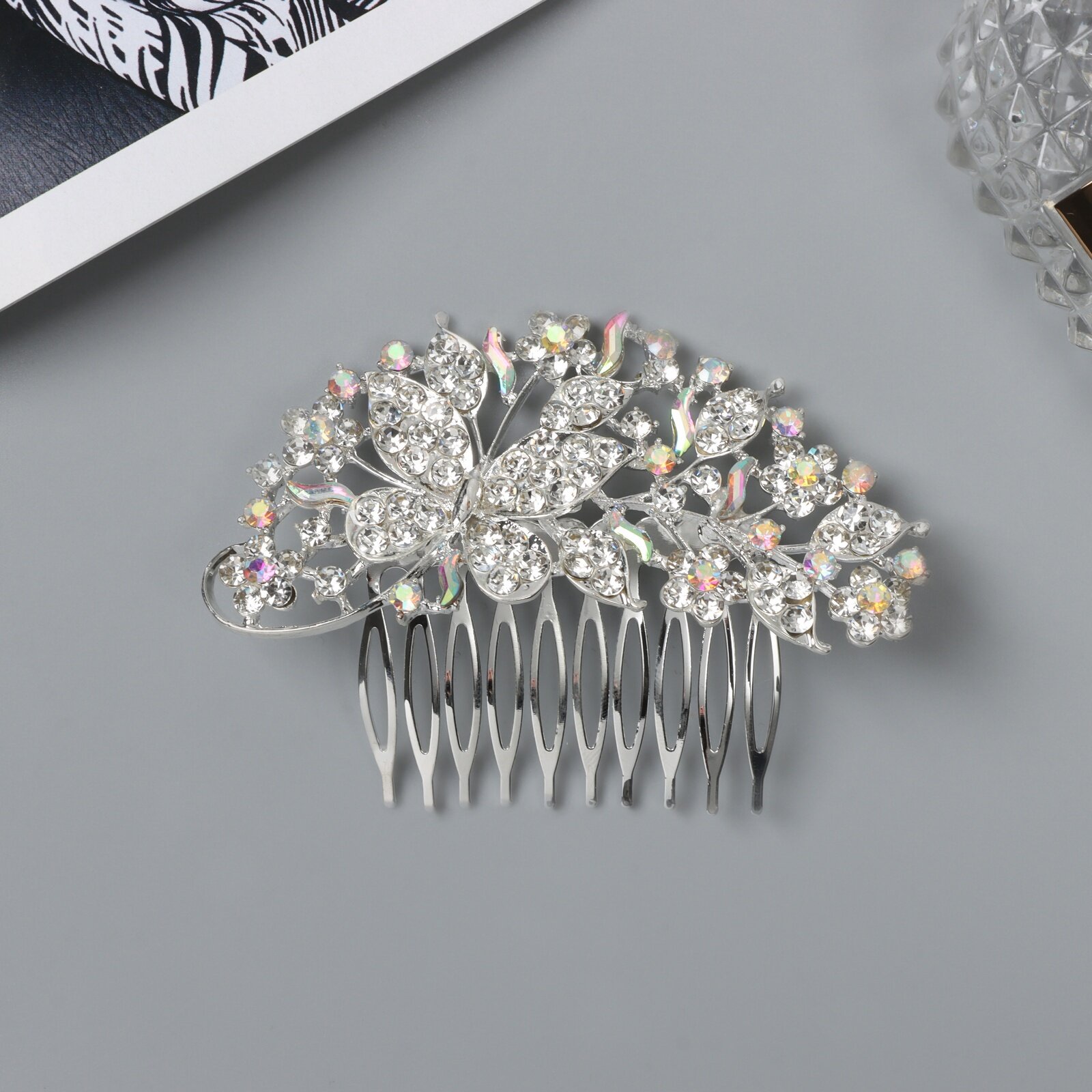 Гребень для волос QF «Молли», бабочка, 8×6 см, серебро