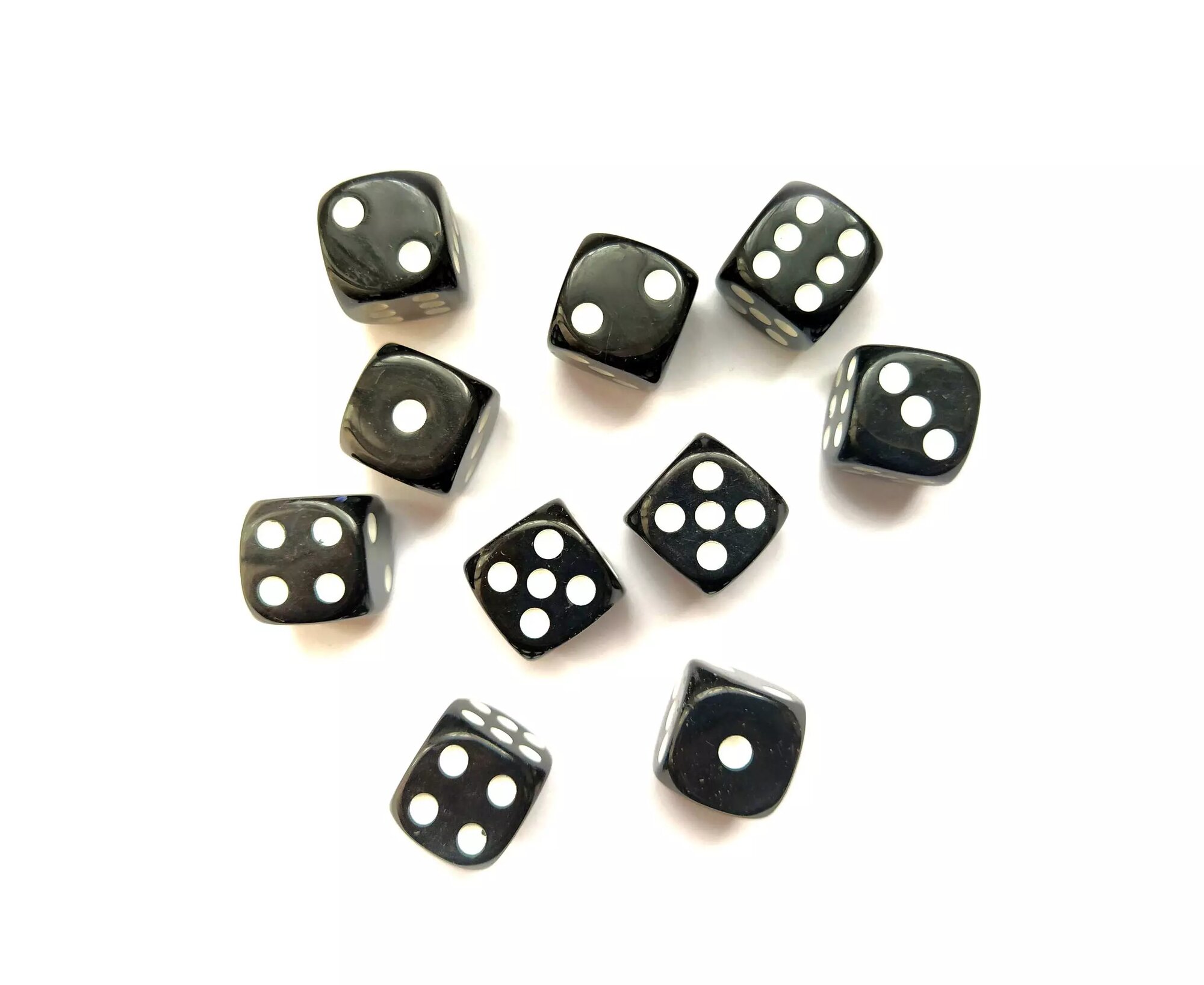 Кубики шестигранные (игральные кости) D6, 12 мм, черный цвет (10 шт)