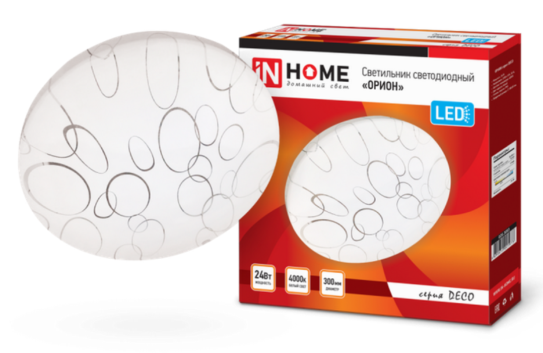 Светильник потолочный IN HOME / Ин Хоум Deco Орион светодиодный, мощностью 24Вт, 2160Лм, 4000К, размером 330х55мм / освещение