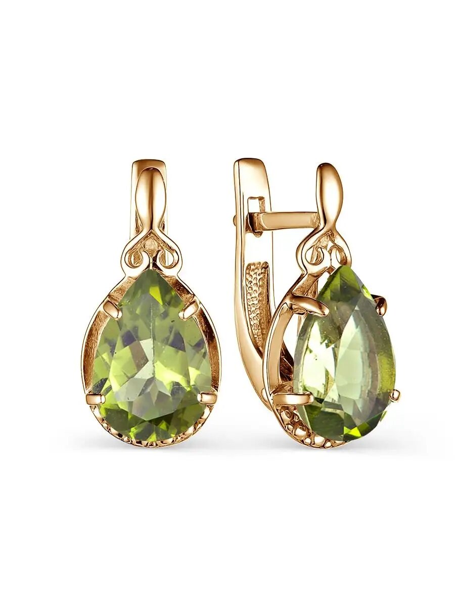 Серьги, красное золото, 585 проба, хризолит, бриллиант