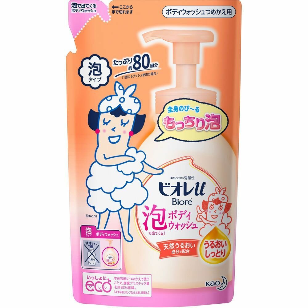 KAO Интенсивно увлажняющее жидкое мыло-пенка для тела, с мягким цветочно-фруктовым ароматом Biore U Foam Moist KAO Biore U Foam Moist, мягкая упаковка 480 мл