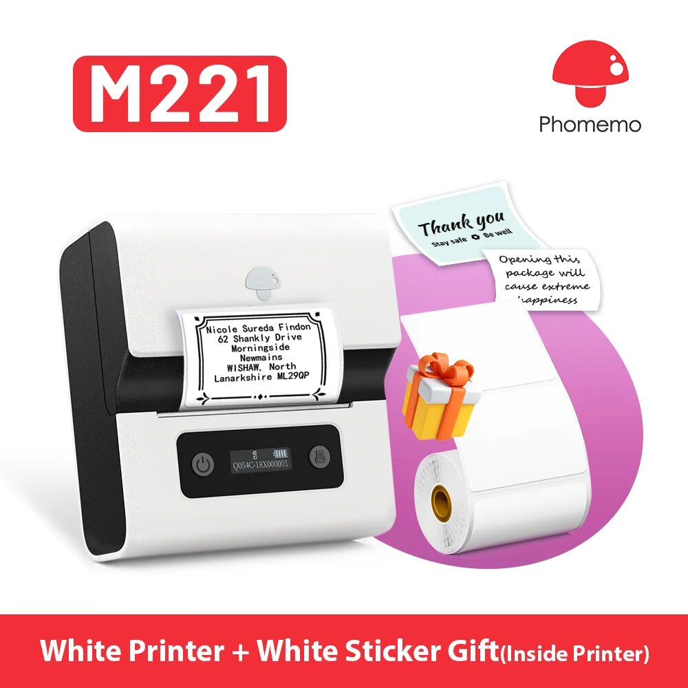 Phomemo M221 Термальный принтер для этикеток White Printer