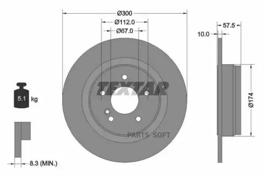 TEXTAR 92163303 Диск тормозной передний, задний с покрытием PRO MERCEDES-BENZ/MERCEDES-BENZ (BBDC) TEXTAR 92163303