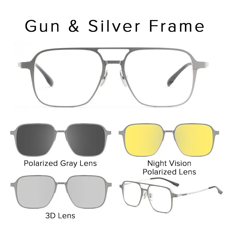 Pure Titanium Polarized Magnetic Clip on Sunglasses Optical Prescription Glasses Men Multifocal Progressive Myopia Eyeglasses