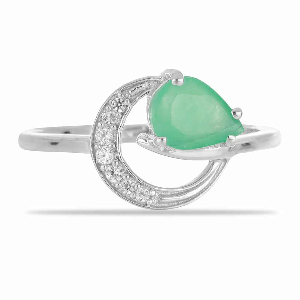 Кольцо, серебро, 925 проба, родирование, изумруд, циркон