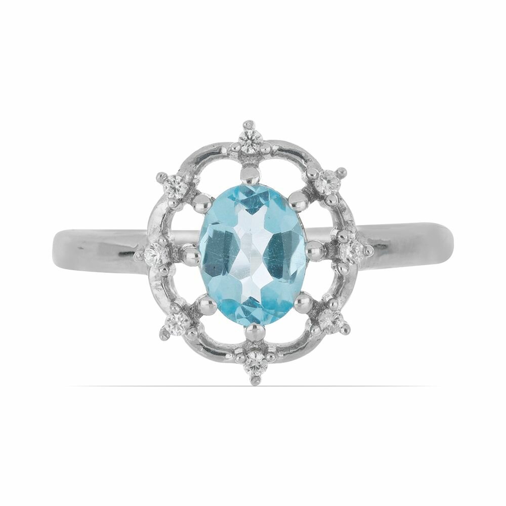 Кольцо, серебро, 925 проба, родирование, циркон, топаз