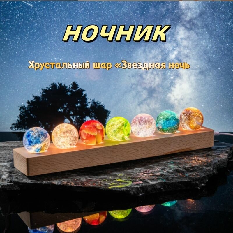 Ночник подарок планета Сатурн, 3D шар, прикроватный на тумбочку, кристалл, мини