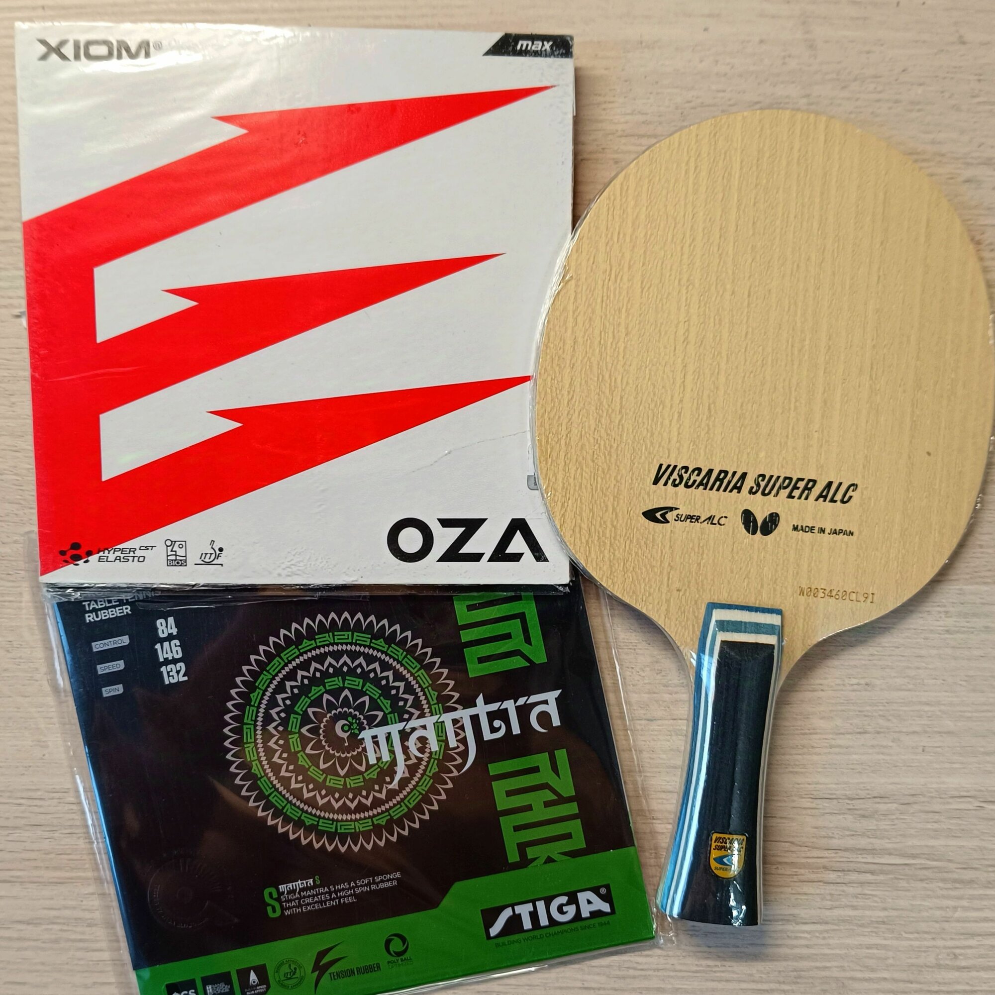 Ракетка ручной сборки Butterfly viscaria SUPER ALC + Stiga mantra S + Xiom OZA