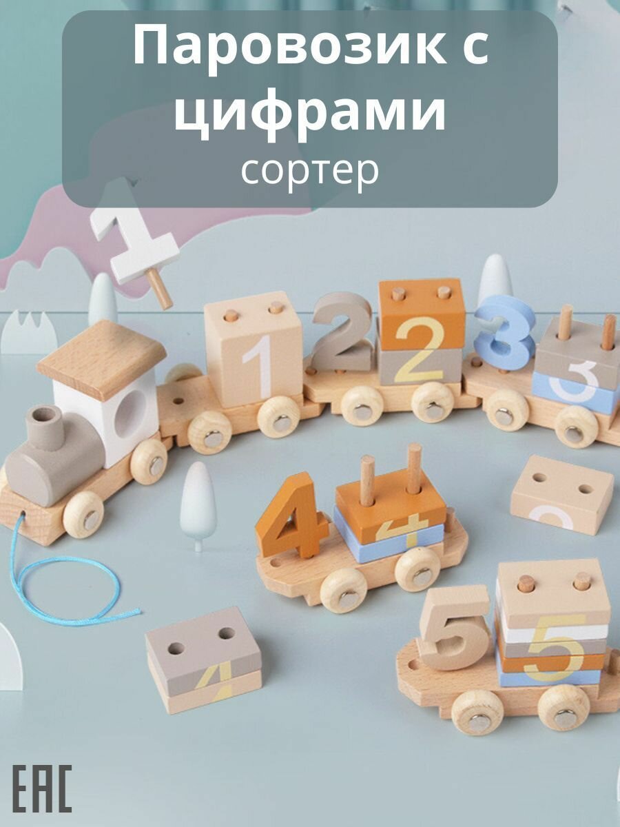 Паровозик деревянный развивающий / Сортер деревянный