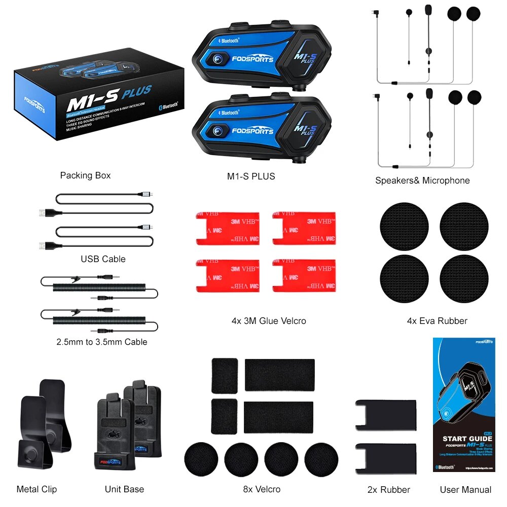Fodsports M1-S Plus Bluetooth-гарнитура для мотоциклетного шлема, мотоциклы наушники беспроводные,2000 м, FM-радио