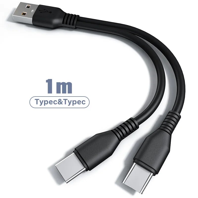 Кабель 2 в 1 с USB на Micro USB Type C, зарядный кабель для сотового телефона 2 USB C, зарядный шнур для двух устройств, Usb зарядное устройство, разветвитель, кабель type c 1to2 1m