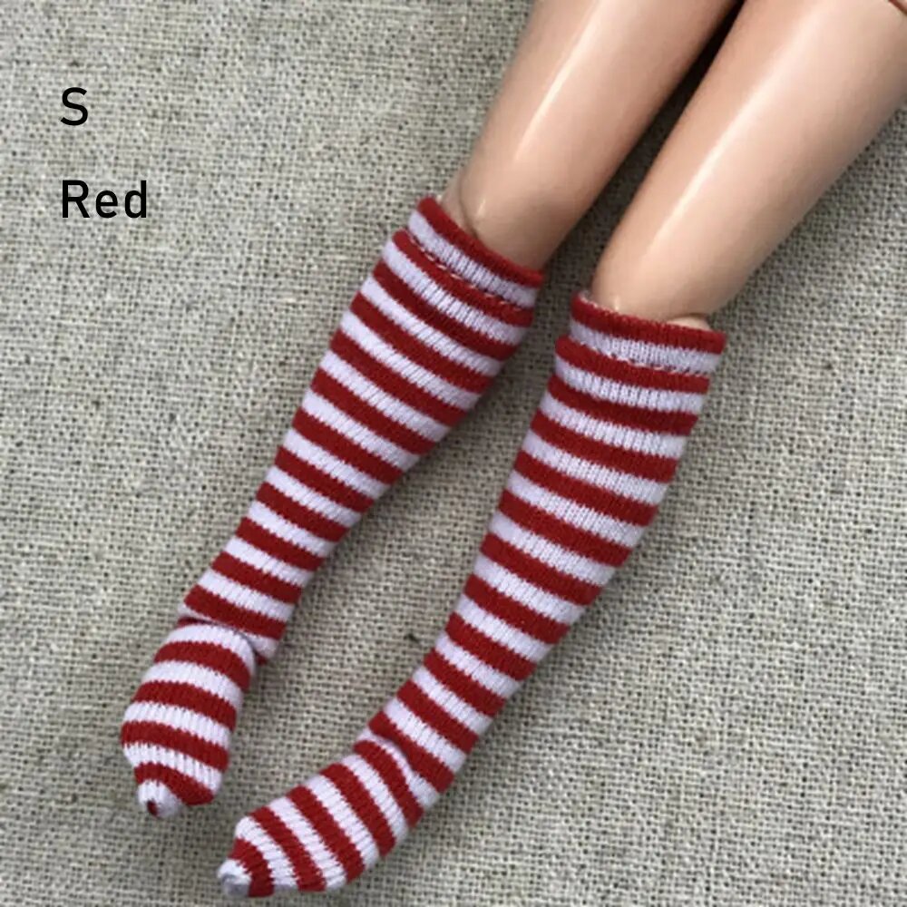 Кукольные носки в полоску красные, 1/6, red-S