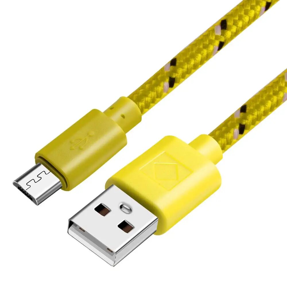 Кабель Micro USB 2.0 для быстрой зарядки телефонов Android, нейлоновый, 2A, 0.5-3 м 0.5m, Yellow