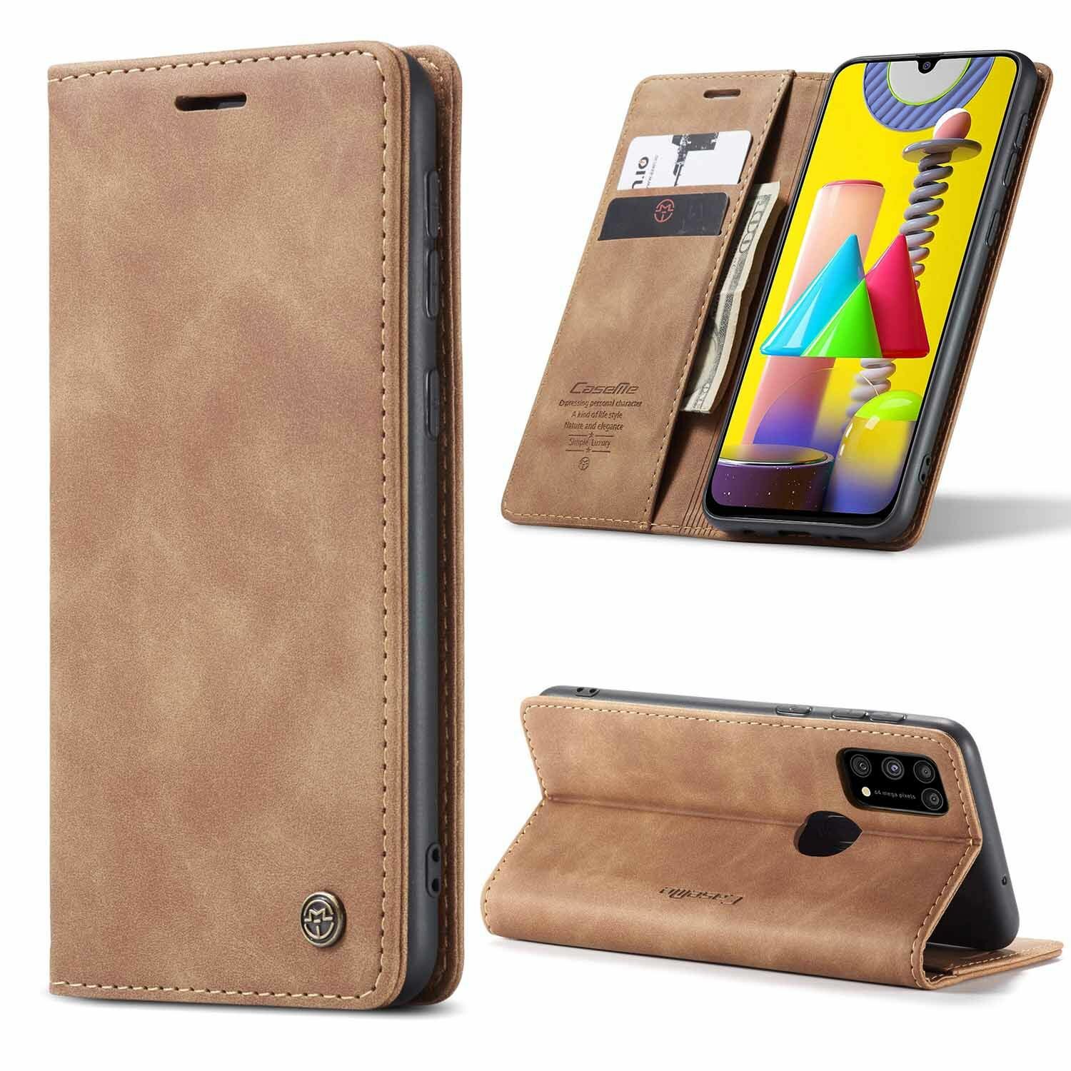 Подходит для Samsung Galaxy M31(Самсунг Галакси М31 ) кронштейн ретро - PU магнитное затвор сейсмостойкий кожаный чехол