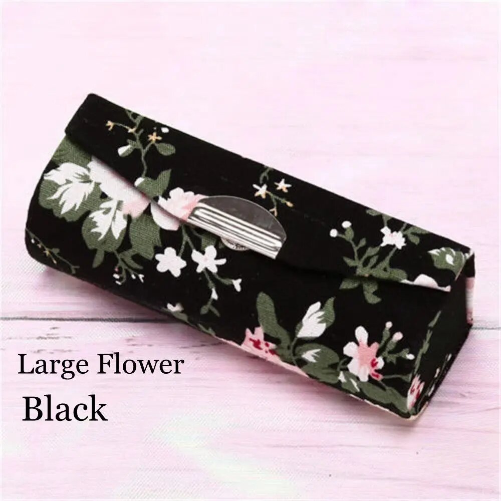Футляр для губной помады, тканевый, синий, розовый, черный, белый black-Large Flower