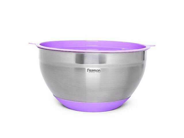 5116 FISSMAN Миска 4,5л; 24x13,5см с крышкой цвет Лиловый (нерж. сталь) Крышка-пластик; дно с силиконовым основанием