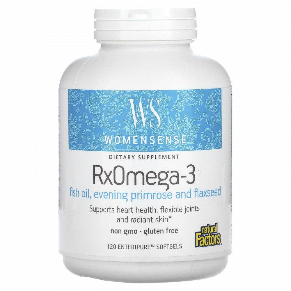 Natural Factors, WomenSense®, RxOmega-3, рыбий жир, 120 капсул Enteripure™