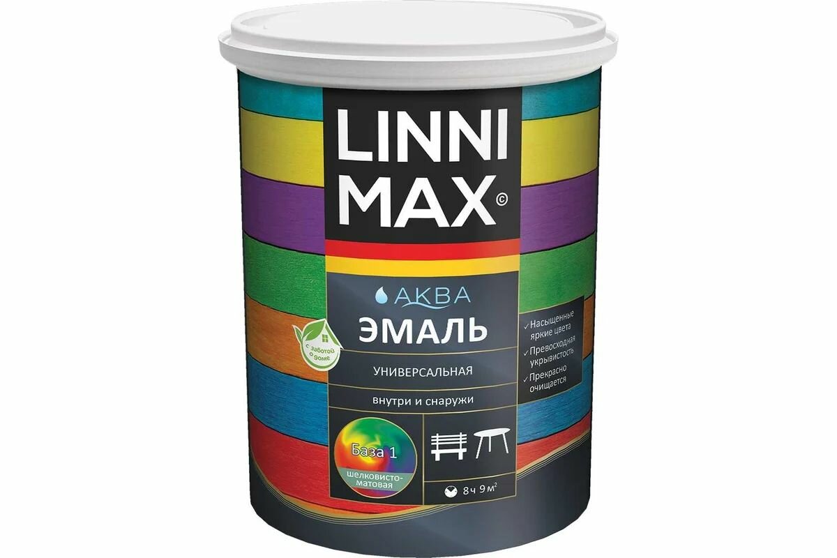 LINNIMAX (ALPINA) аква эмаль акриловая универсал атмосферостойкая для вн/нар шелк-мат база 1 0,9 л