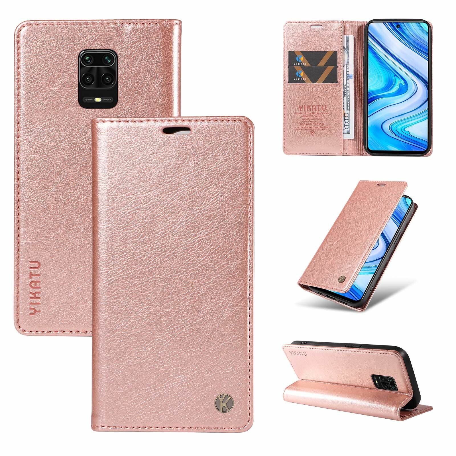 YIKATU Кожаный чехол для Xiaomi Redmi Note 9 Pro и Redmi Note 9S (Сяоми Редми Ноут 9 Про и Ксиаоми Нот 9С) с визитницей из экокожи книжка
