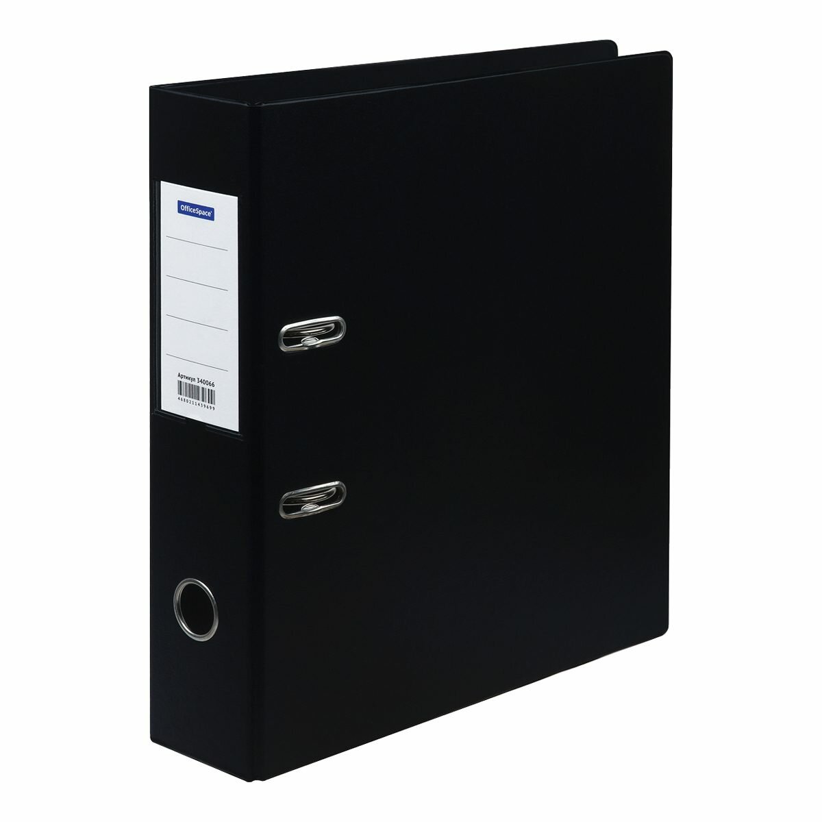 Папка-регистратор OfficeSpace (А4, 70мм, картон/пвх, с карманом на корешке) черная (340066)