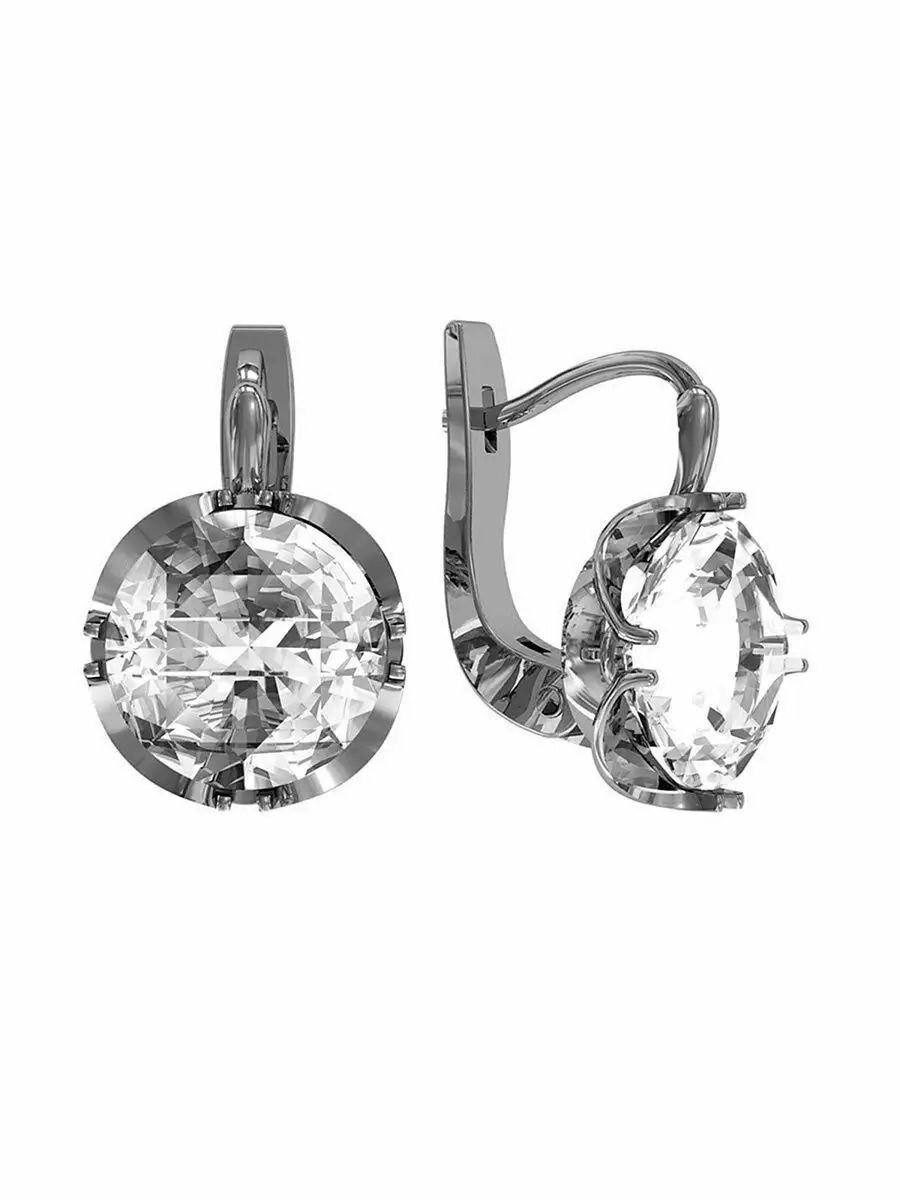 Серьги, серебро, 925 проба, оксидирование, горный хрусталь синтетический