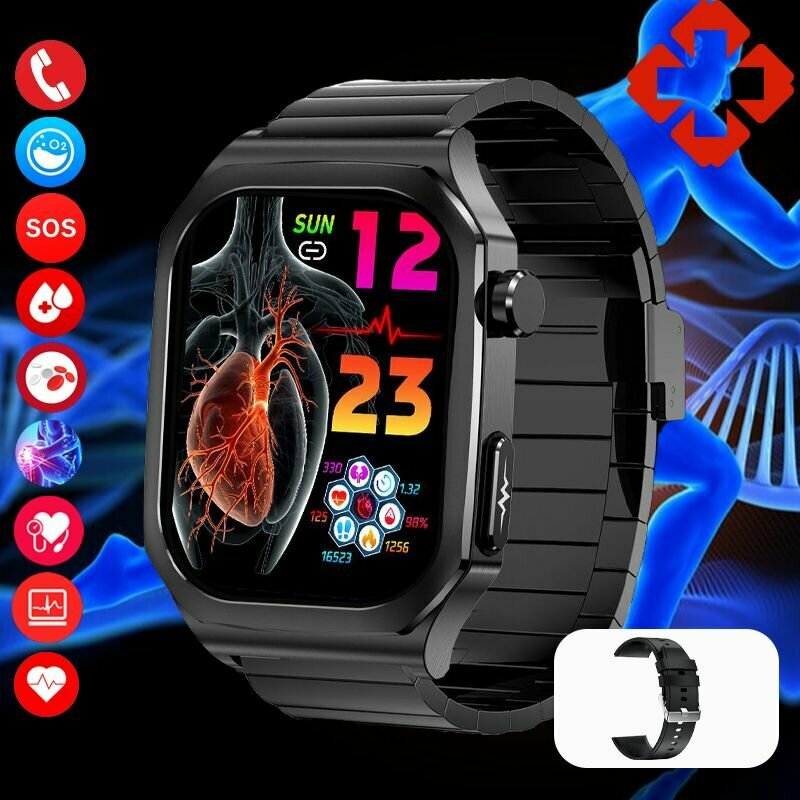 Смарт-часы для липидов в крови Здоровье Монитор мочевой кислоты ЭКГ + ППГ Частота сердечных сокращений
