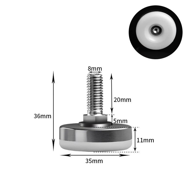 Регулируемые ножки для мебели NERISXB из нержавеющей стали и нейлона 16 шт, 35xM8x20mm