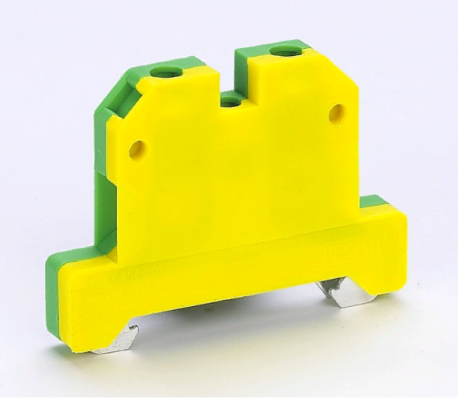 Клемма для проводов DEKraft / Де Крафт ЗН-101-6-50А-PEN винтовая наборная заземляющая, 50А, корпус огнестойкий полиамид, желто-зеленый, 46х8мм, 1шт. / зажим