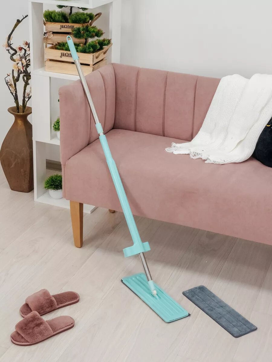 Швабра с отжимом ДОМАШНИЕ ДЕЛА, швабра с отжимом без ведра для пола, швабра для пола с микрофиброй, зеленая