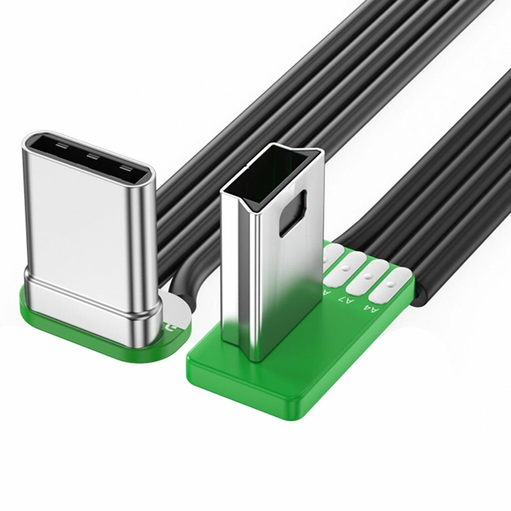 Type C к Mini USB плоский силиконовый кабель - 15 см направо