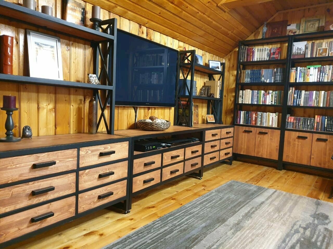 Стеллаж "EasyLOFT" в стиле лофт с ящиками, для дома и офиса, 200х30х200 см.