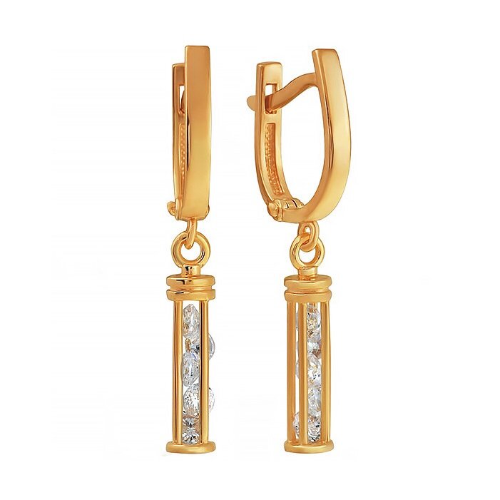 Серьги, золото, 585 проба, фианит