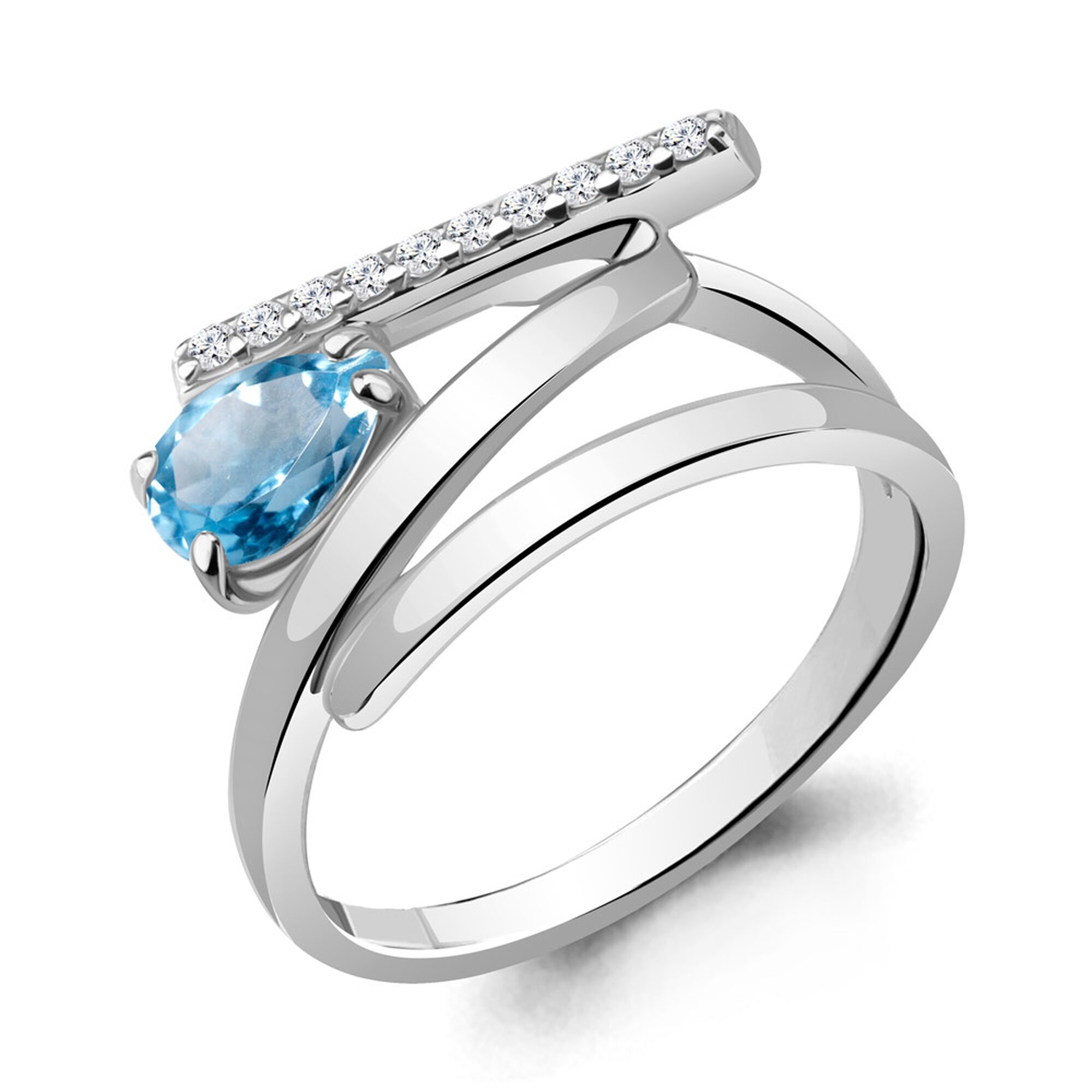 Кольцо, серебро, 925 проба, родирование, фианит, топаз