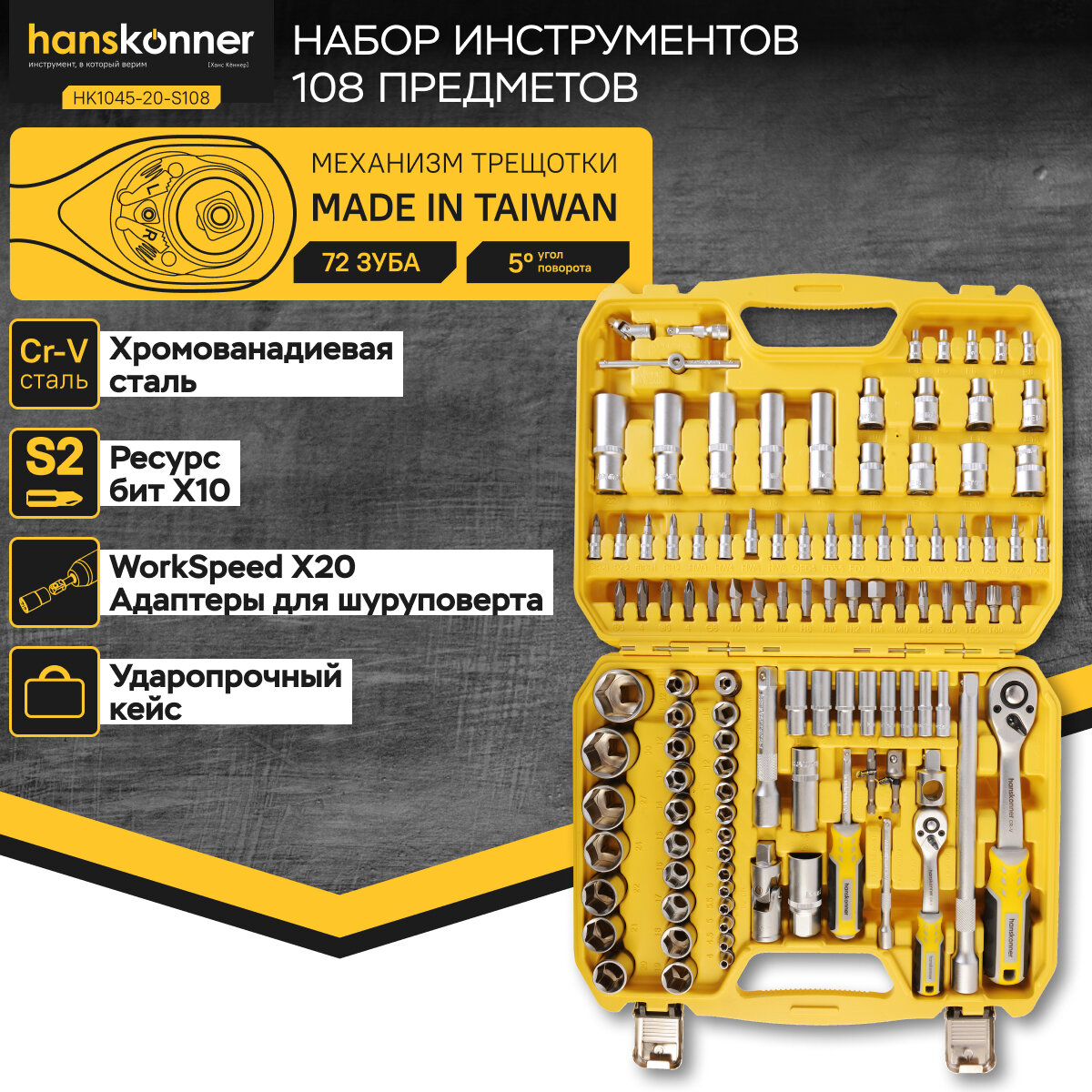 Набор инструментов Hanskonner HK1045-20-S108 108 предметов