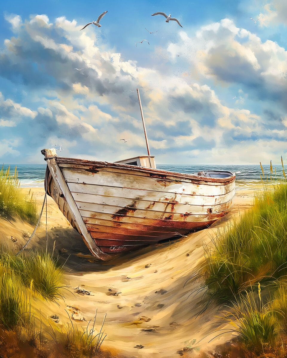 Картина по номерам рыбацкая лодка 40х50