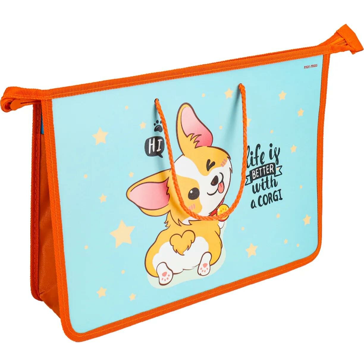Папка на молнии Проф-пресс Детская на Шнурке А4 Озорной Корги, Пластик (П-9706)