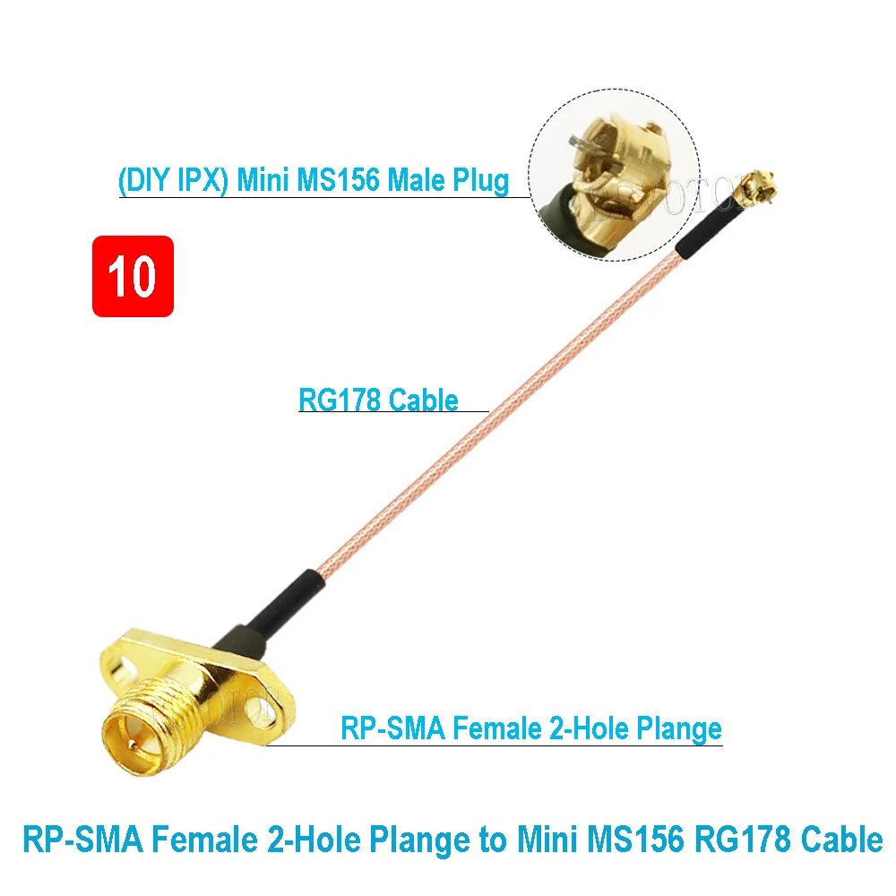 BEVOTOP Кабель RG178 MS156 - SMA 10CM, 2H RPSMA to MS156