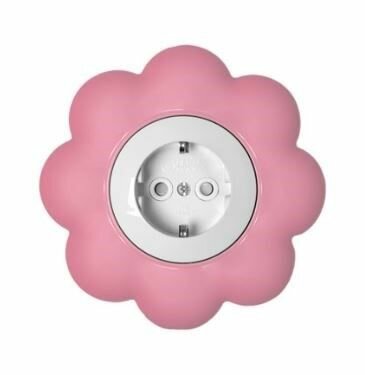 Розетка одноместная HAPPY Цветок с/у, с/з, со шторками, белая/розовая KRANZ