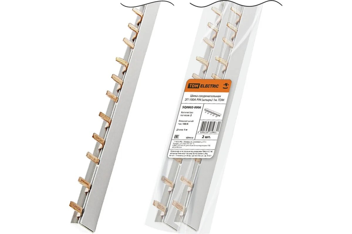 Соединительная шина TDM 0802-0005 2П, 100A, шаг 18мм, длина 1 м, белая