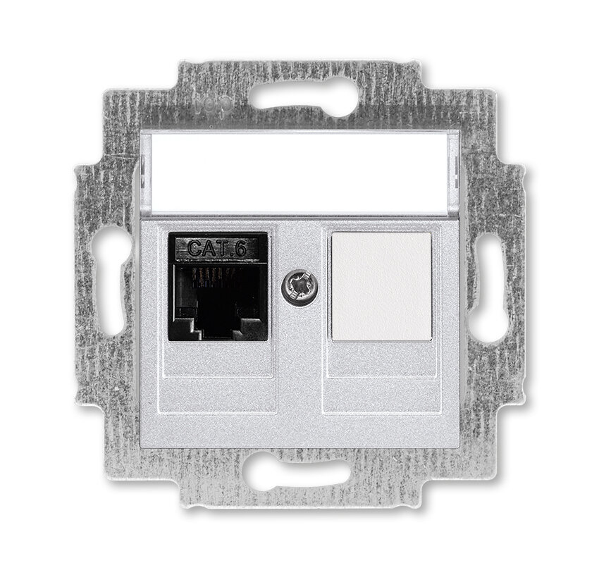 Розетка информационная ABB Levit RJ45 категория 6 и заглушка серебро (5014H-A61017 70W) 2CHH296117A6070