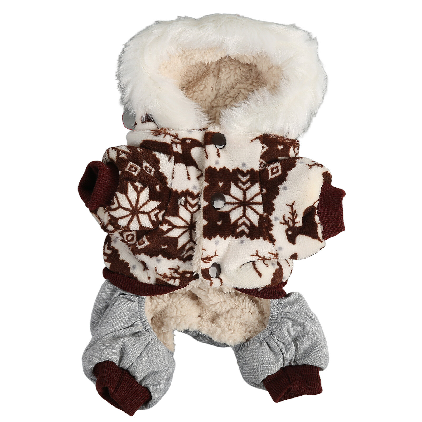 Рождественская зимняя куртка для собак с капюшоном, украшенная снежинками и изображением лося, для маленьких и средних собак, кофейного цвета, размер L.