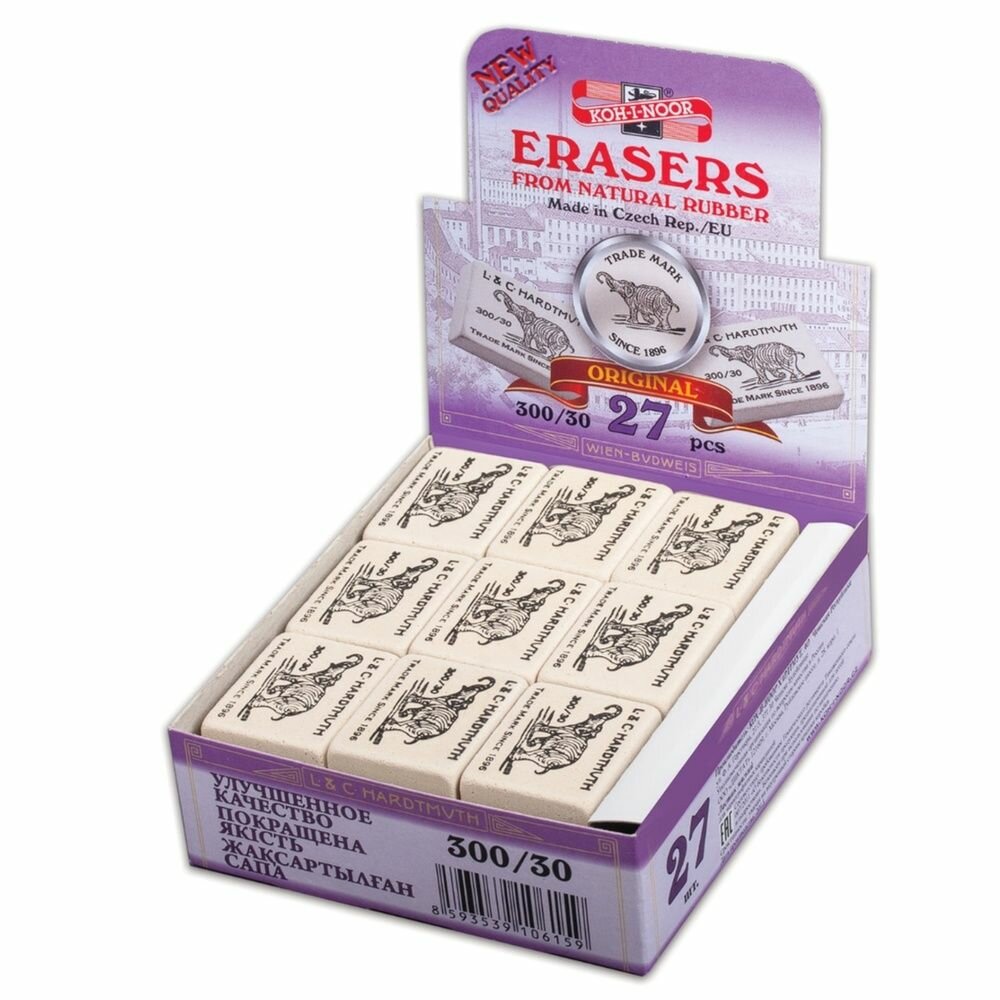 Резинка стирательная KOH-I-NOOR "Слон" прямоугольная, 35,5х28,5х10 мм, белая (0300030029KDRU)
